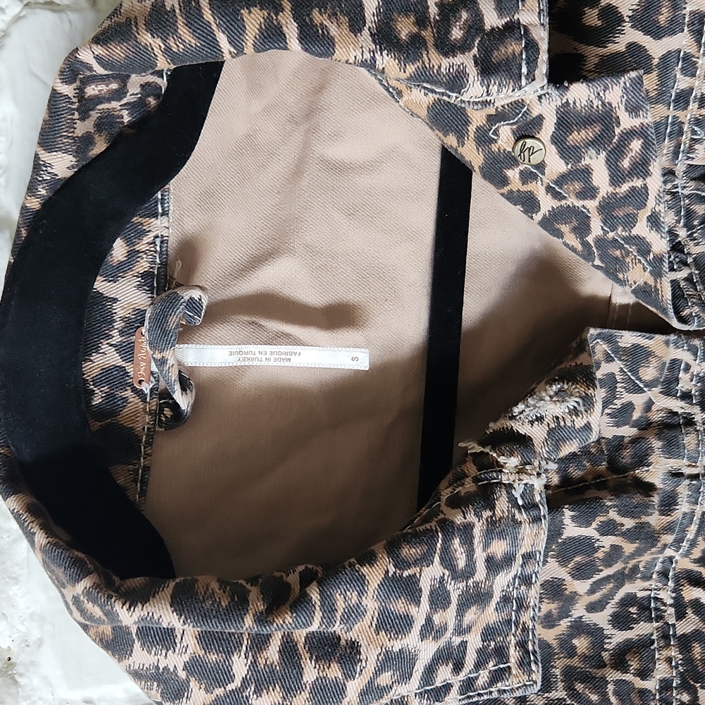 Free People Cheetah Animal Print Denim Jacket - Gem